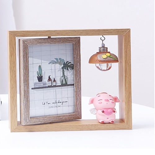 Picture Frames Photo 6inch Rotating Wooden Frame with Light Cartoon Pig ...