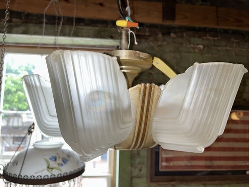 Antique Markel Art Deco Slip Shade Metal Chandelier | eBay