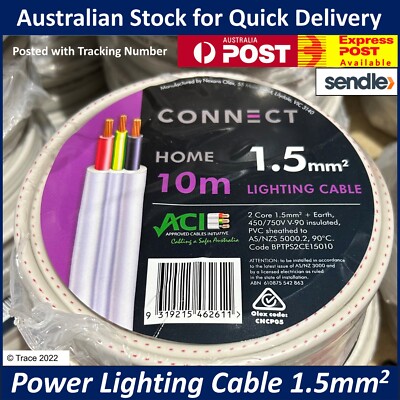 Electrical LIGHTING Power Cable 1.5mm x 10m Twin and Earth - 3 CORE (2C ...