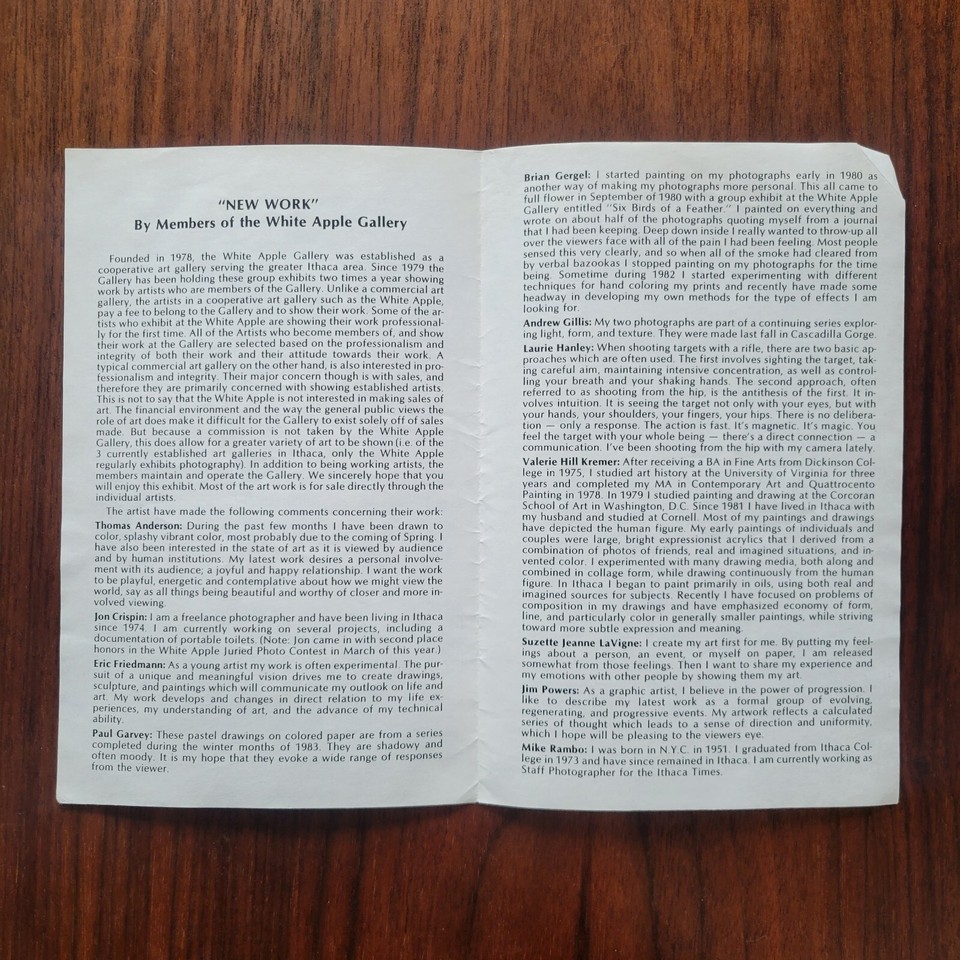 New Work Vintage 70s Ithaca New York White Apple Gallery Pamphlet | eBay