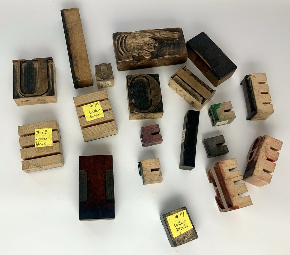 Vintage Wood Letterpress Type Printers Blocks. 19 Blocks Total. | eBay