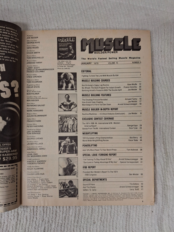 MUSCLE Builder/Power January 1975 Volume 15 Number 5 Arnold ...