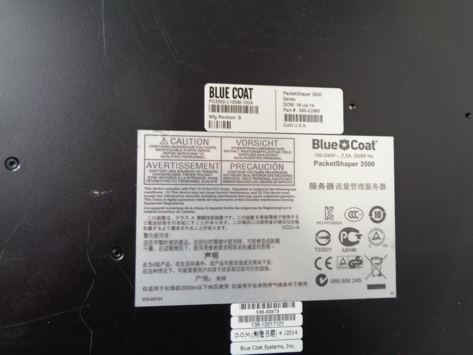 Blue Coat Packet Shaper 3500 PS3500-L100-1024 Up to 100 Mbps of shaping ...