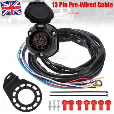 13 Pin Pre Wired Euro Socket For Tow Bar Electrics w/ 2m Cable Caravan ...