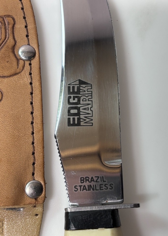 Vintage Edge Mark Fixed Blade Knife Stainless Brazil Brown Leather ...