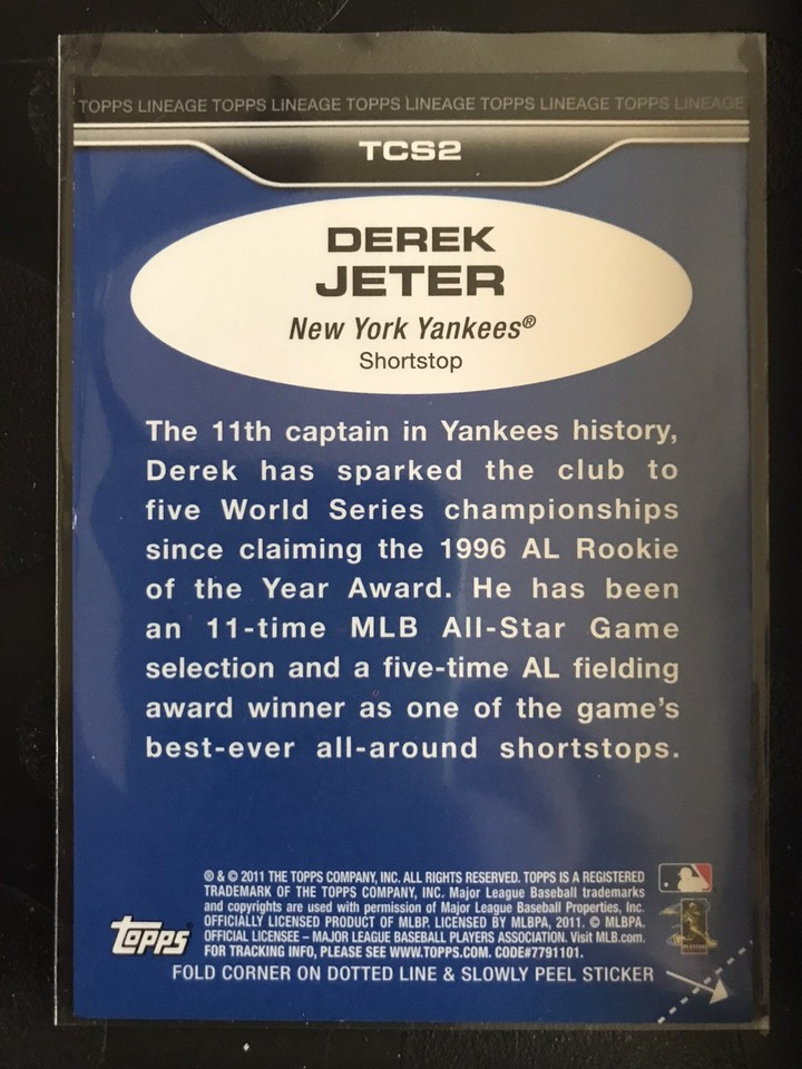 2011 Topps Lineage Cloth Stickers Derek Jeter #TCS2 HOF New York ...