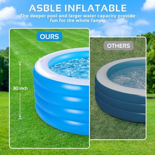 Inflatable Swimming Pool, 70"x30" Large Deep Round Inflatable Pool with ...