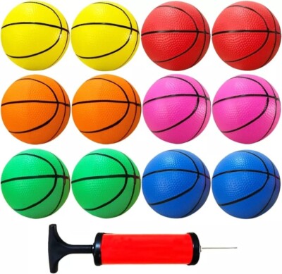 12 Pcs 5 Inch Mini Basketballs Colorful Rubber Inflatable Basketball ...