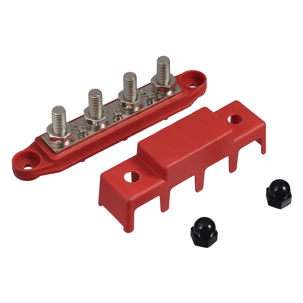 3/8" / 250A 4 Stud Busbar Bus Bar Power Distribution Terminal Block Red ...
