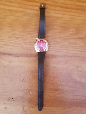Vintage Timex Watch Red Face, Brown Leather Strap - NOT TESTED | eBay
