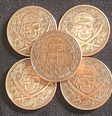 Sealed Roll of 20 - 1 AVDP Ounce Antiqued .999 Copper Rounds - Pirate ...