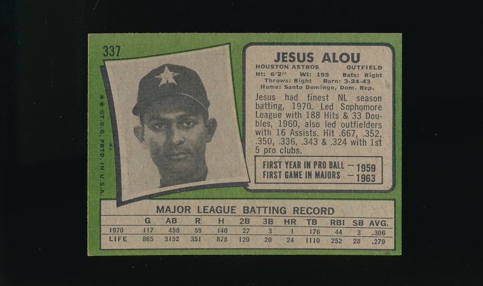 1971 Topps #337 Jesus Alou * Outfield * Houston Astros * EX-MT * | eBay