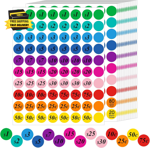 1600 PCS round Garage Sale Stickers,3/4 Inch Pricemarker Labels, 10 ...