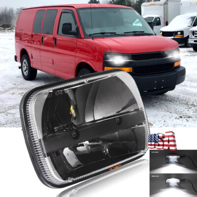 7x6" Black LED Headlight Hi-Lo for Chevy Express Cargo Van 1500 2500 ...