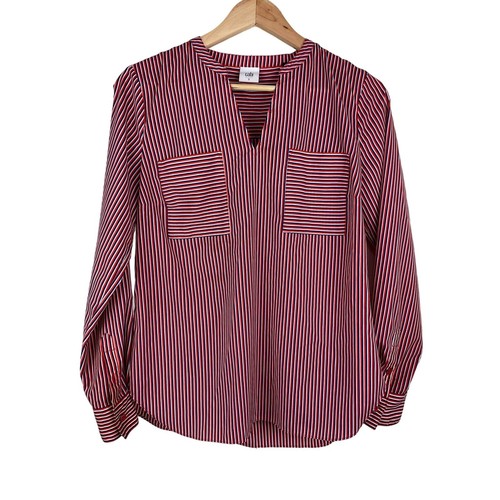CAbi Women's S Franklin Red White Blue Striped Long Sleeve V-Neck ...