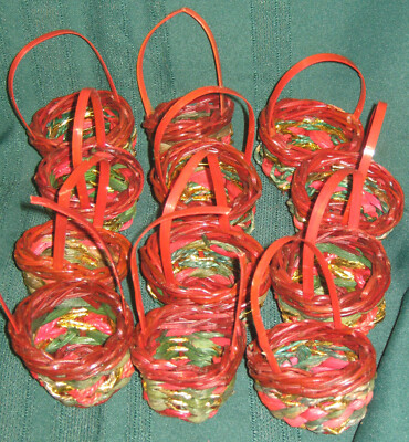 12 Small Straw Baskets for Table Favors or Holiday Ornaments | eBay