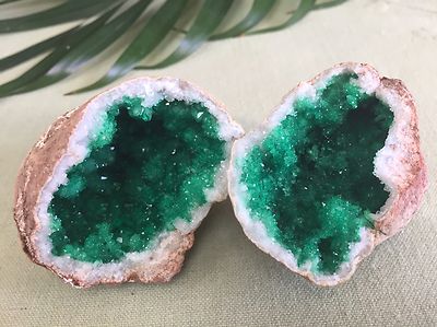 Green Geode Pair Geode Crystal Quartz Druze Gem Specimen Dyed Morocco ...