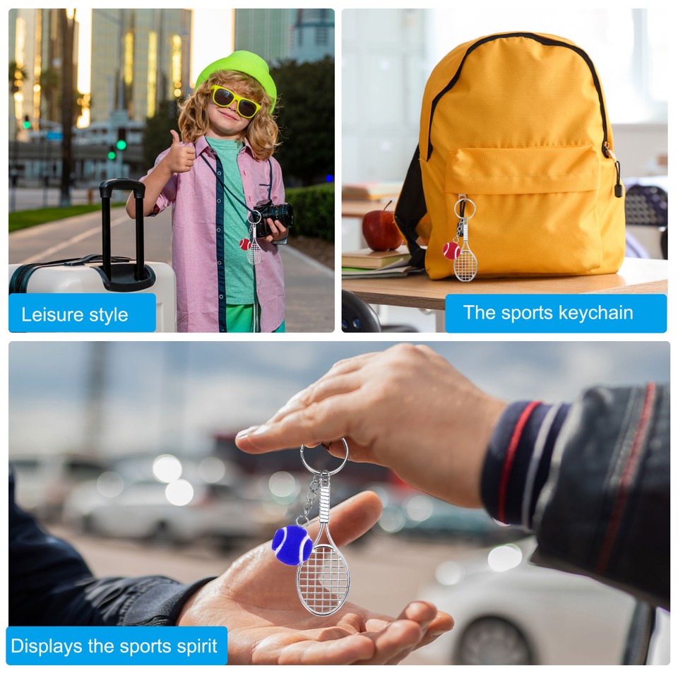 Tennis Keychain, 2 Pcs Metal Tennis Racket Key Chains Sports Pendant ...
