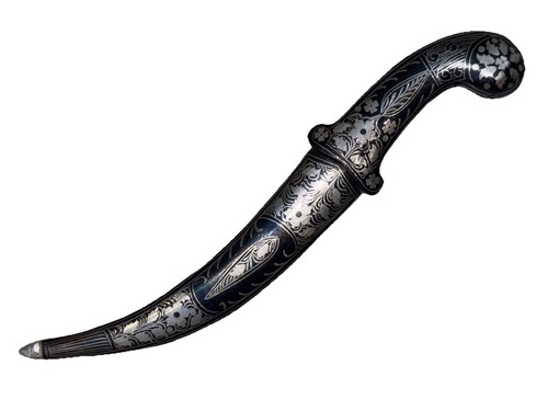 New Damascus Steel blade Sikh/Rajput Holy Kripan silver koftgari work 9 ...