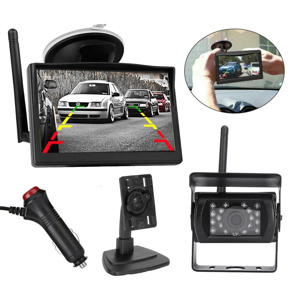 WIRELESS 5" MONITOR REVERSING CAMERA REAR VIEW KIT 12V 24V TRUCK ...