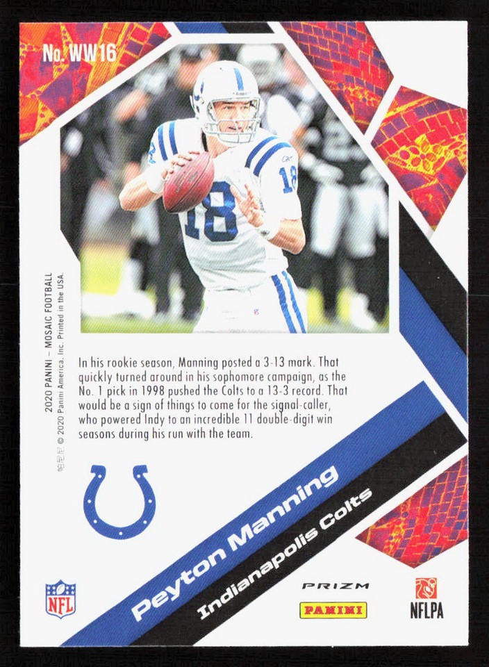 2020 Panini Mosaic Peyton Manning Will to Win Mosaic Prizm #WW16 Colts ...