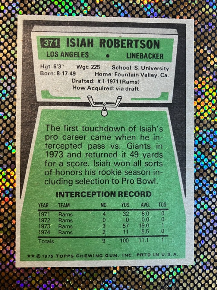1975 Topps Football # 371 Isiah Robertson Los Angeles Rams | eBay