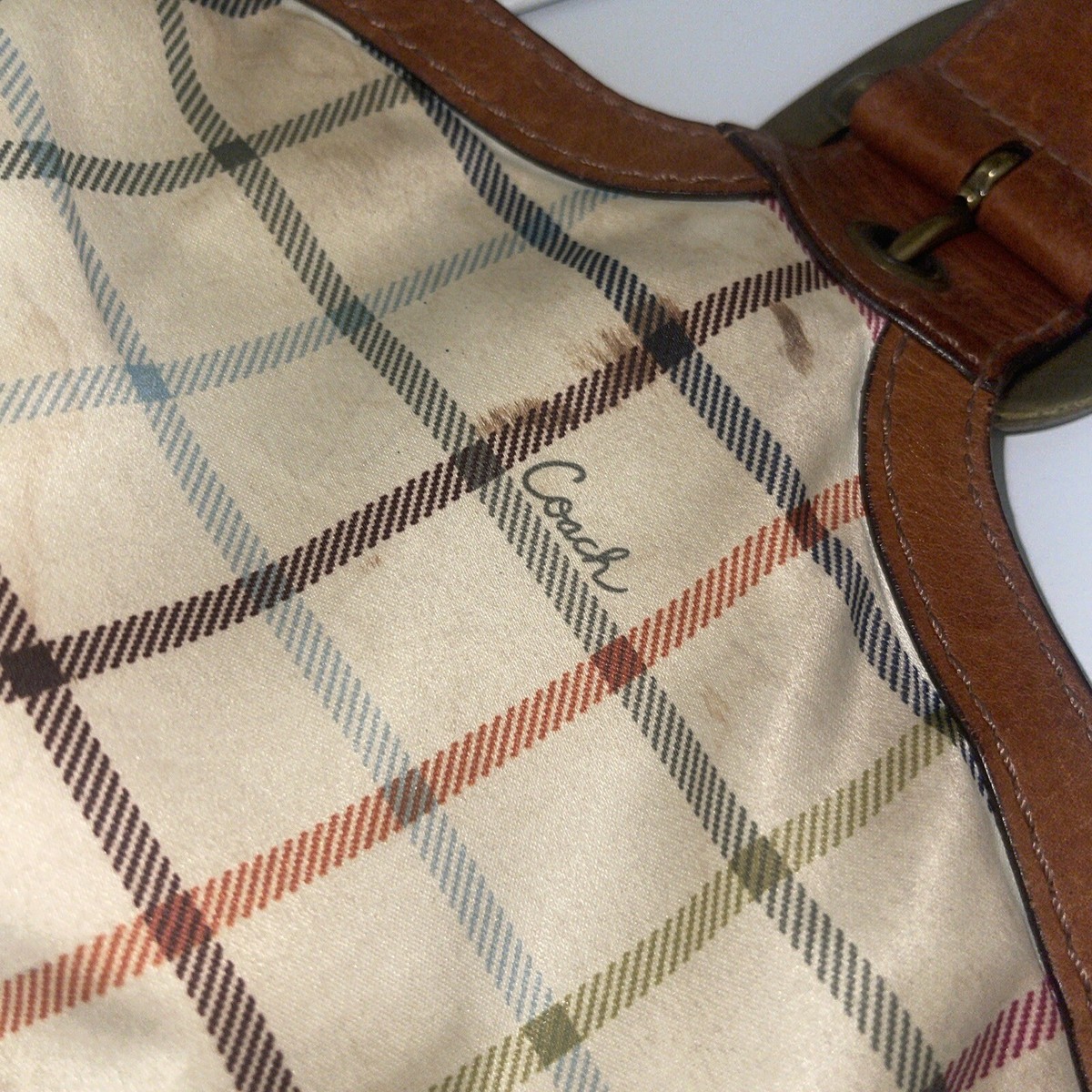 Coach 11419 Bleeker Legacy Tattersall Flap Bag Brown Leather Coach 11419 Bleeker Legacy Tattersall Flap Bag Brown Leather