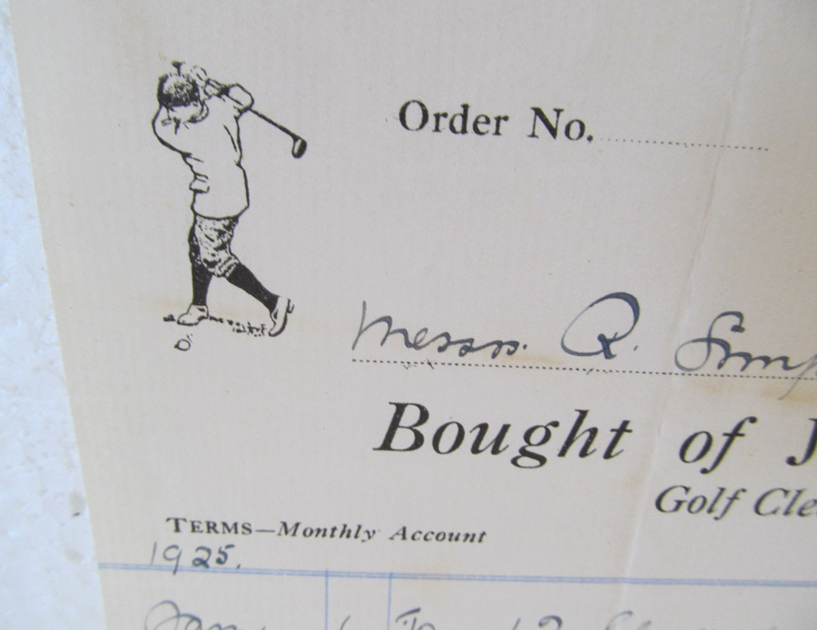 ORIGINAL VINTAGE INVOICE TO R. SIMPSON FROM JAMES GOURLAY FOR GOLF ...