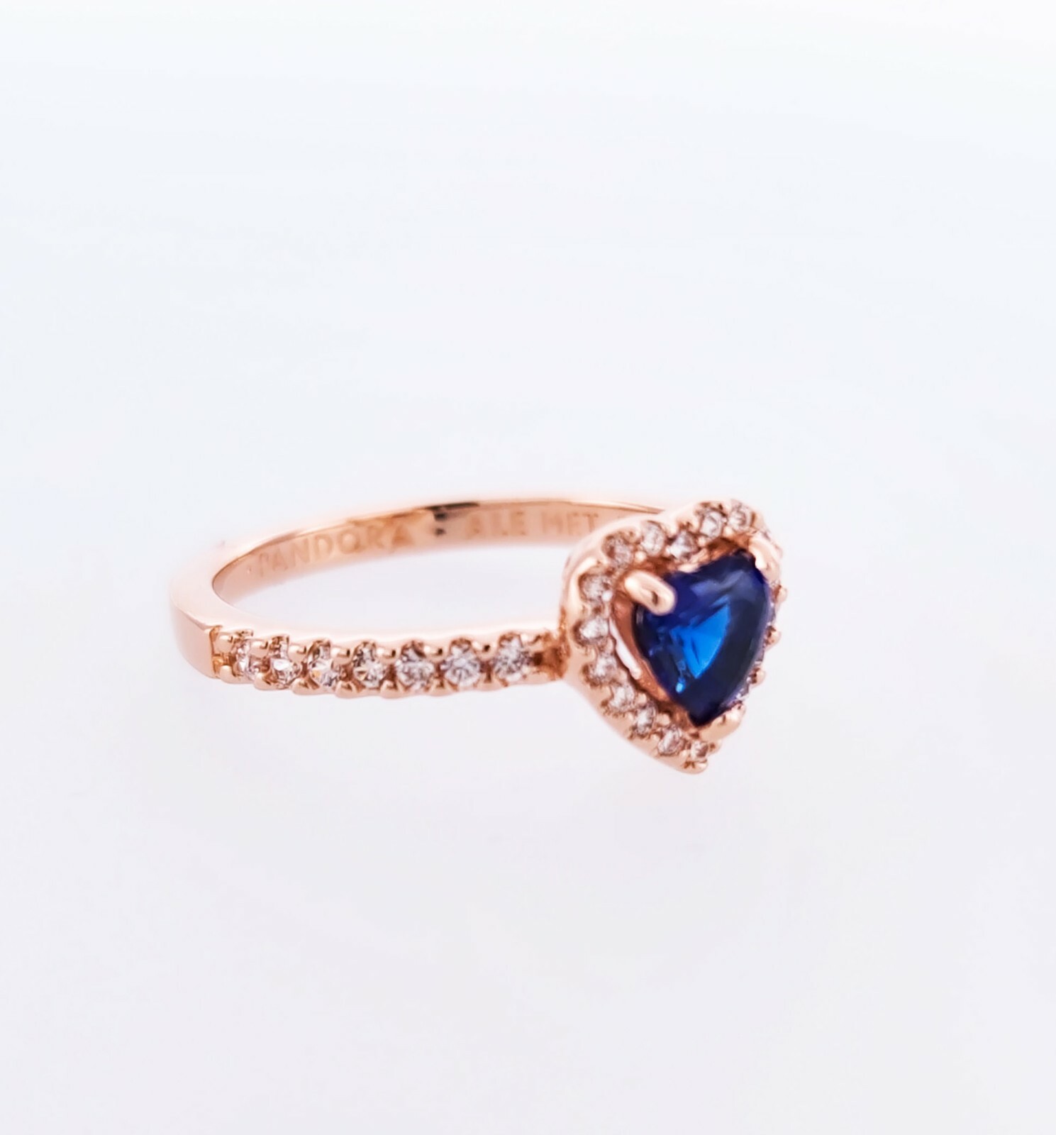 100% Authentic PANDORA Rose Gold Sparkling Blue Elevated Heart Ring ...