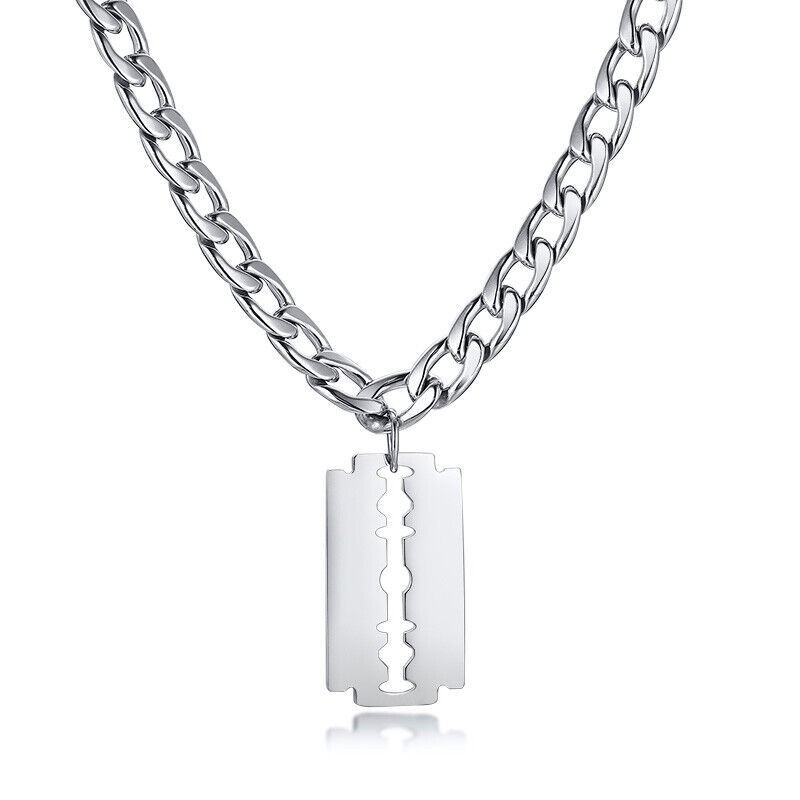 20" Gothic Razor Blade Pendant Men's Necklace Choker Stainless Steel ...