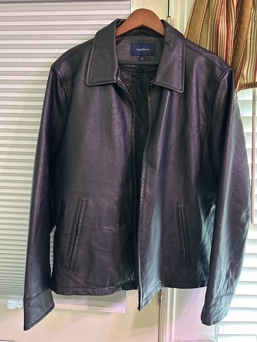 CROFT & BARROW Men's Genuine Leather Bomber Jacket Coat Black Size ...