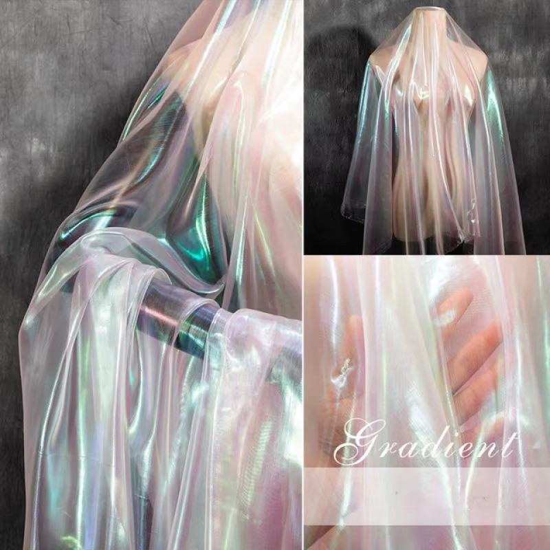 Dress Laser Gradient Organza Fabric DIY Handmade Soft Yarn Tulle Cloth ...