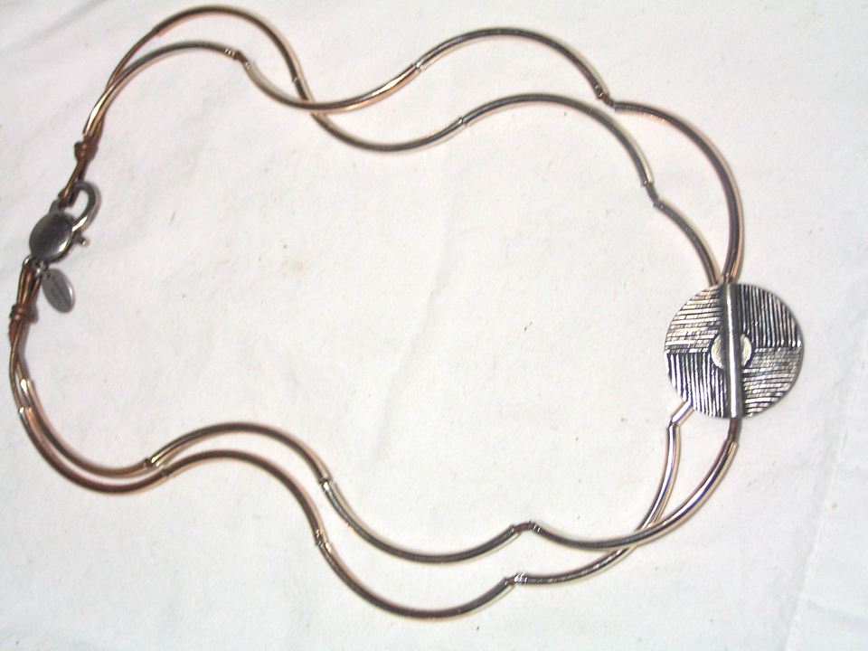 LIZZY JAMES Gold Tone Curved Tubes, Silver tone Disk Necklace | eBay UK