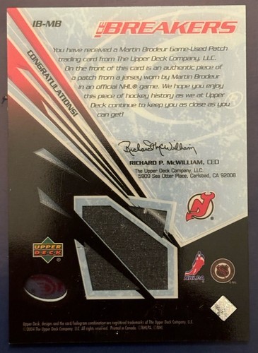 2004 UD Ice Breakers Martin Broudeur Patch # 16/25 | eBay