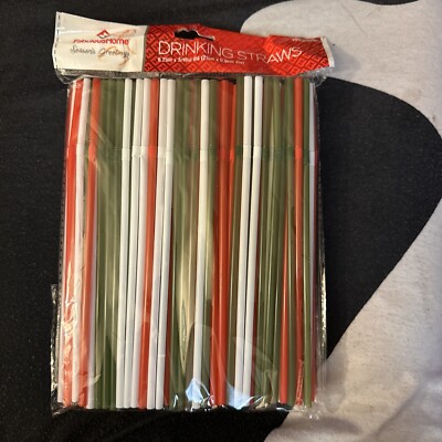 Christmas Holiday Flexible Bendy Disposable Plastic Straws : Red, Green ...