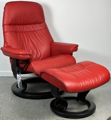 Ekornes Stressless Medium "Sunrise" Chili Red Leather Swivel Recliner ...