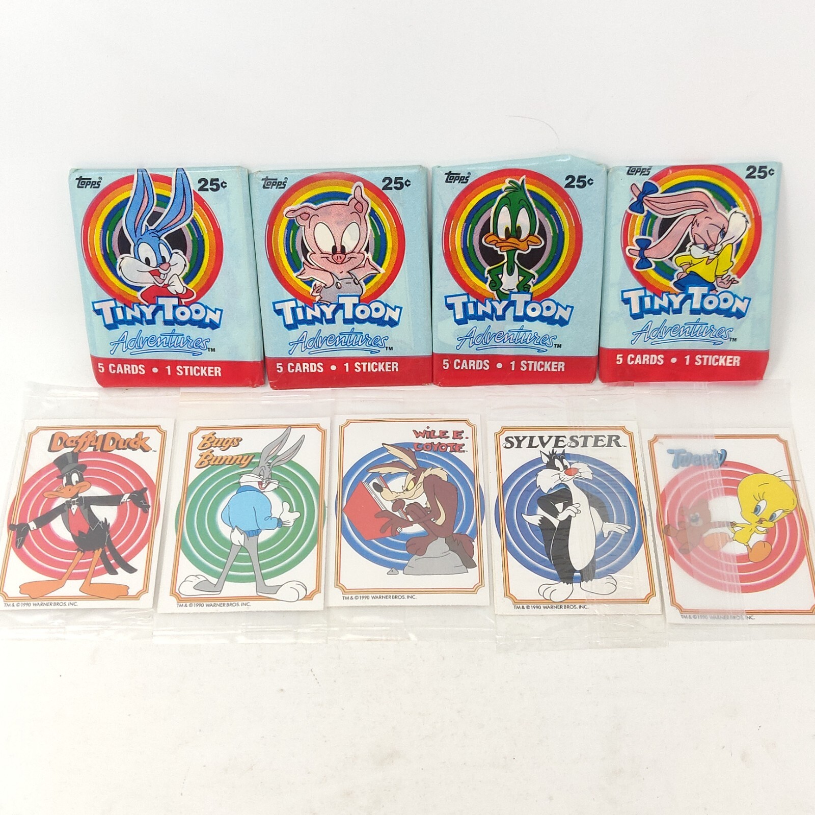 1991 Topps Tiny Toon Trading Cards 4 in Wax Paper Warner Bros 5 Packs 2 ...