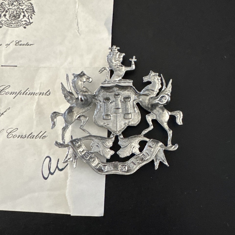 Rare City Of Exeter Police Helmet Badge Plus Original Compliments Slip ...