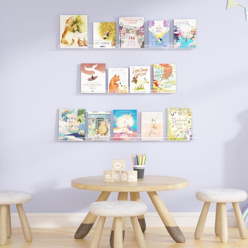 upsimples 6 Pack Clear Acrylic Shelves, 12" Nursery Bookshelves for ...
