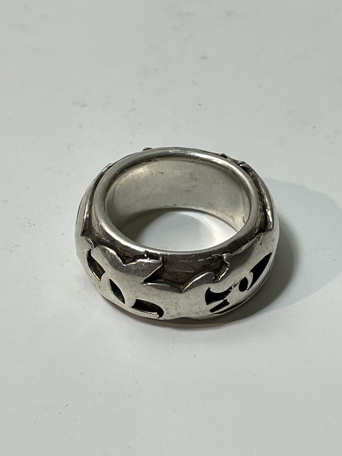 VINTAGE HEAVY CUSTOM BIKER ROCKER RING STERLING SILVE… - Gem