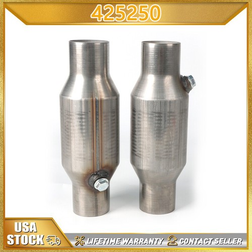2pcs 2.5" Universal High Flow Performance Catalytic Converter Stainless ...