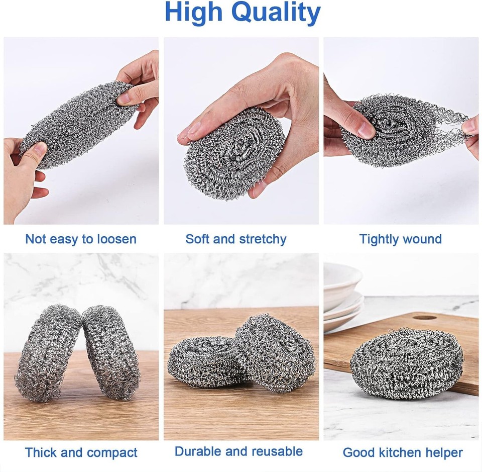 6 Pcs Stainless Steel Kitchen Cleaning Sponges Scouring Pad Steel Wool ...