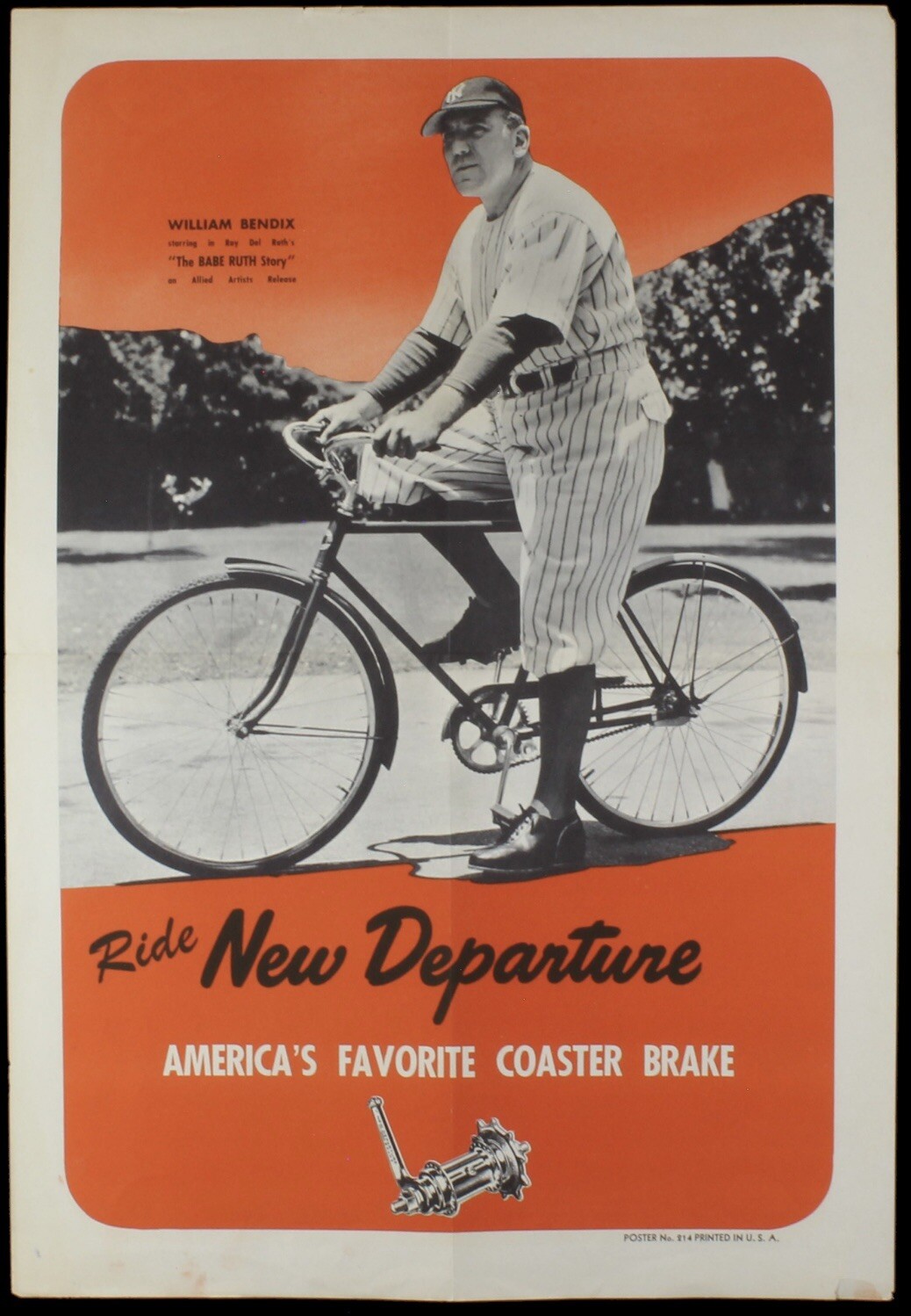 BABE RUTH MOVIE POSTER 1948 ULTRA RARE NEW DEPARTURE ADVERTISING ...