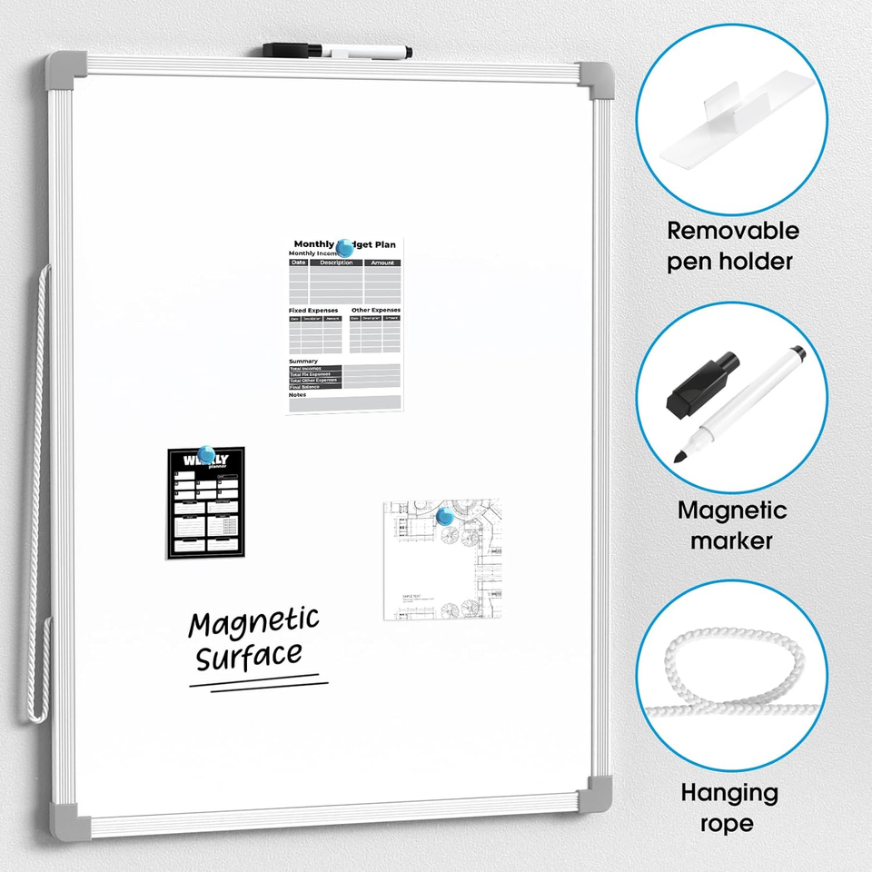 Double-Sided Dry Erase Board for Wall, 16"X12" Small Hanging White ...