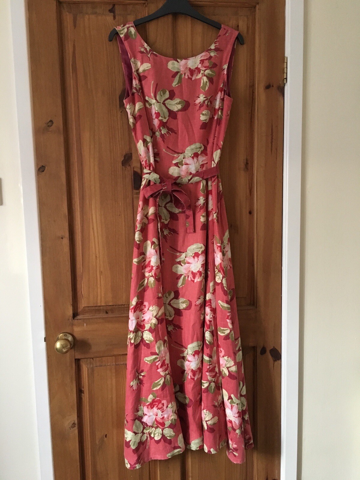 Laura ashley vintage pink floral midi dress linen siz… - Gem