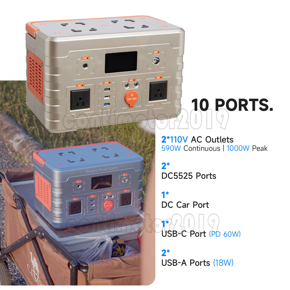 1000W Portable Power Station Battery Powered Solar Generator Camping ...