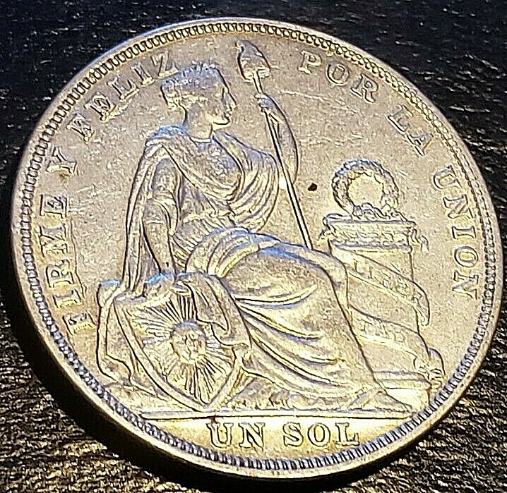 1924 Peru Un Sol // One Sol AU Cond. Large .500 Silver Coin KM#:196.1 ...