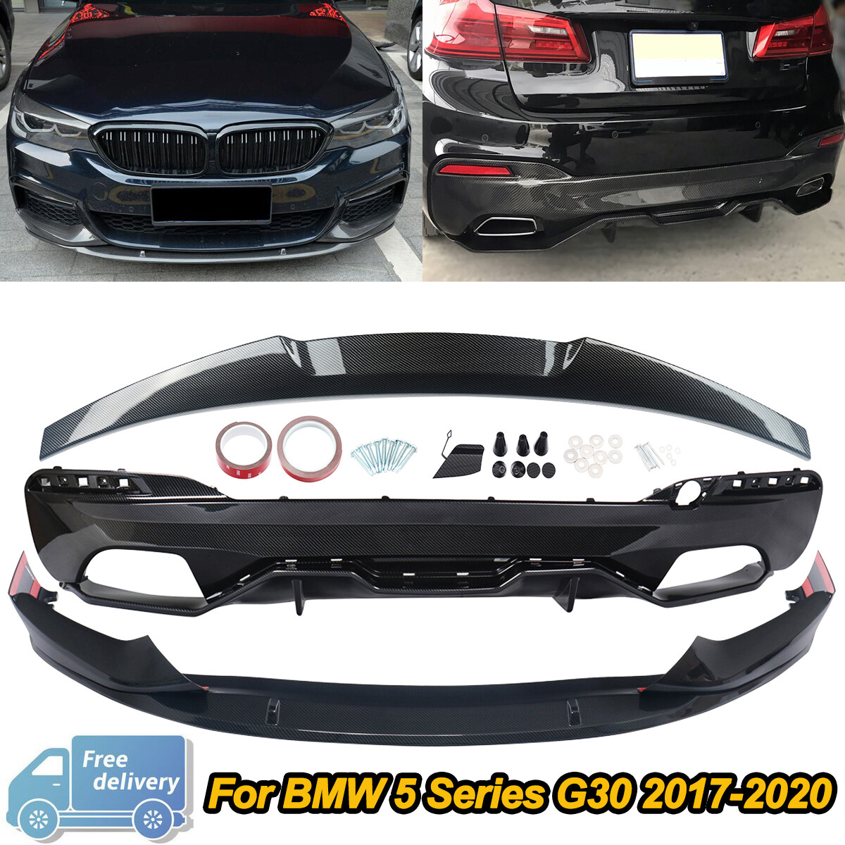 For BMW G30 540i 550i M Sport 2017-20 Carbon Fiber Look Body Kits Rear ...