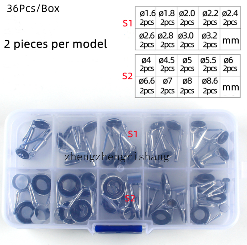 36pcs Fishing Rod Guide Tip Top Ring Eye Wire Loop Repair Kit Stainless ...