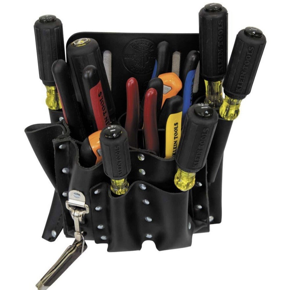 KLEIN TOOLS (MEDIUM) Electrician Leather Multi Tool Belt (10 Pocket ...